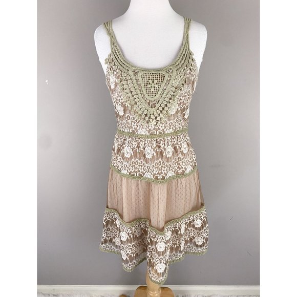 Maude | Dresses | Maude Sleeveless Sheer Lace Brown Ivory Dress Small ...
